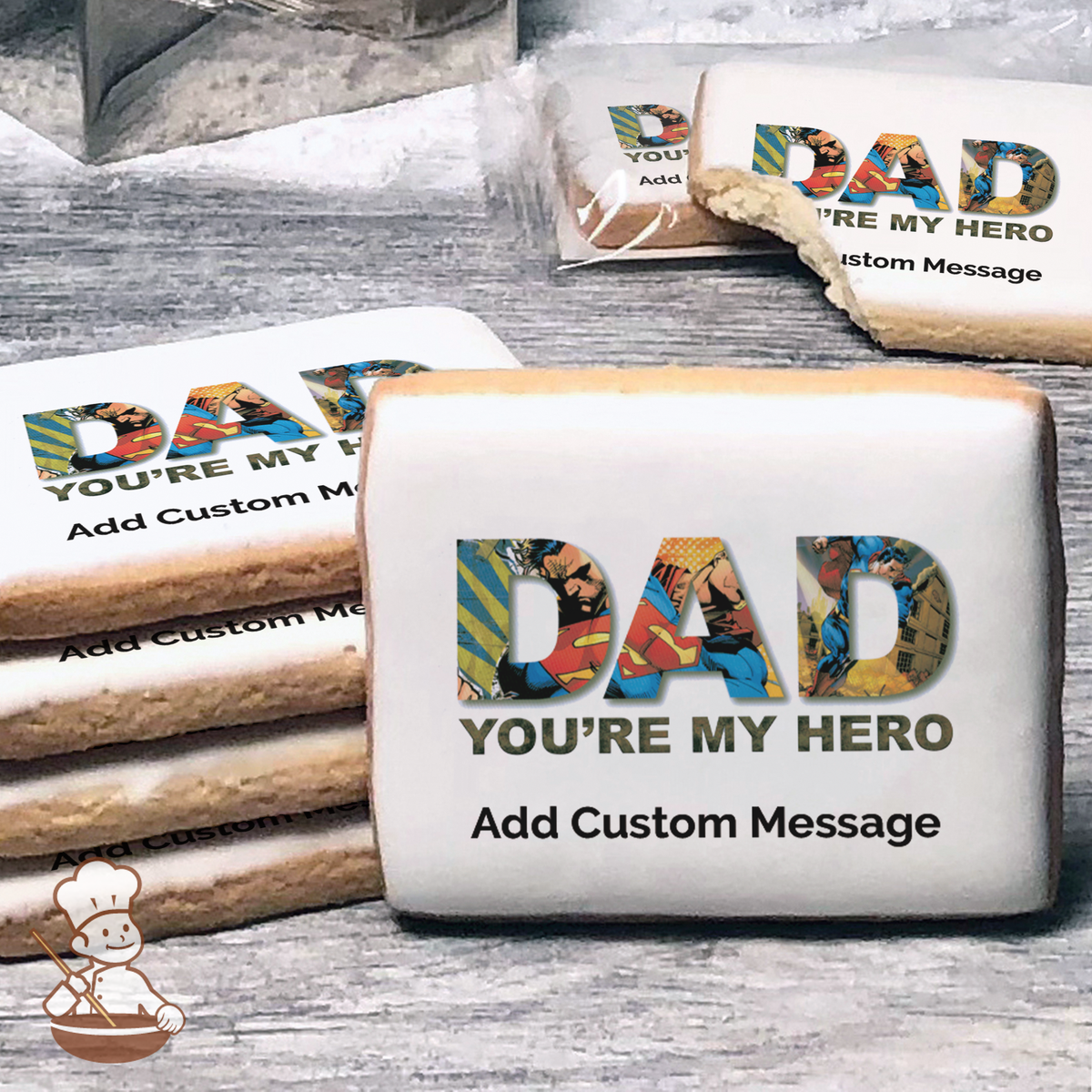 Superman DAD You're My Hero Custom Message Cookies | Freedom Bakery