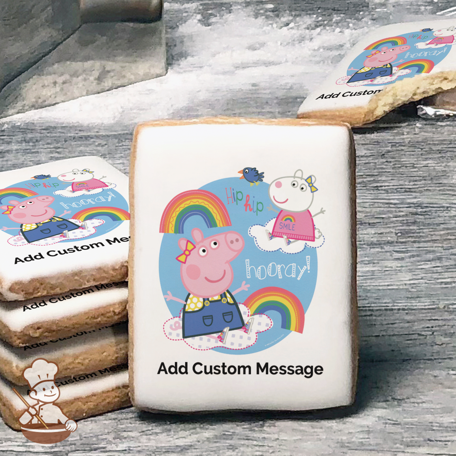 Peppa Pig Hip Hip Hooray Custom Message Cookies | Freedom Bakery